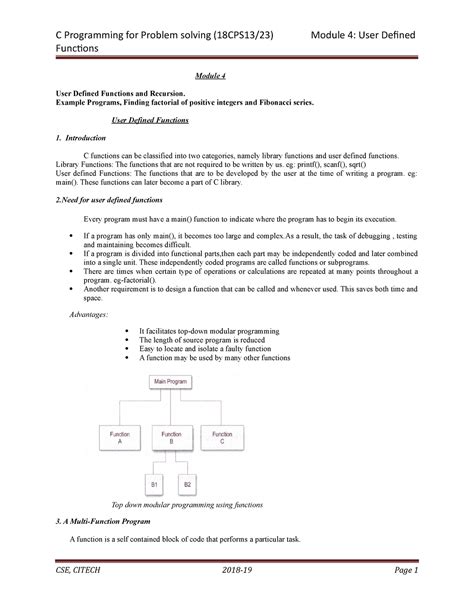 Module 4 First Part Lecture Notes Functions Module 4 User Defined