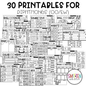 Diphthongs OO/EW Worksheets Printables NO PREP Interactive Word Work