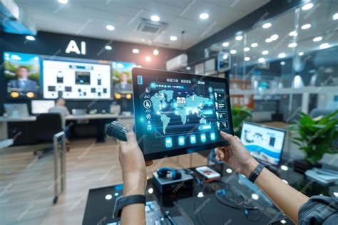 Premium Photo Ai Powered Robotics In A Modern Tech Lab With Advanced Digital Interfaces