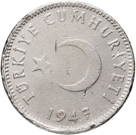 Монета Турция 1 лира (lira) 1947 стоимостью 1227 руб.
