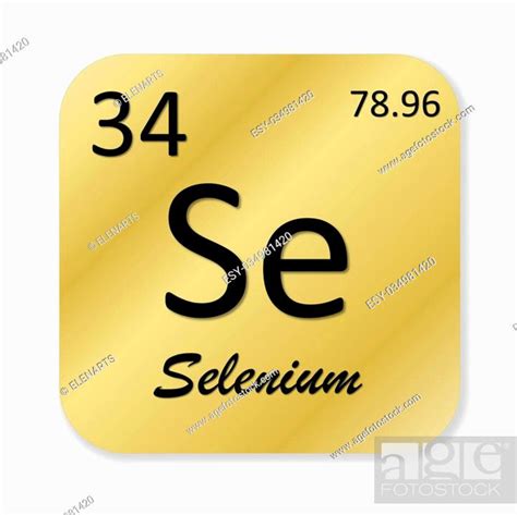 Black Selenium Element Into Golden Square Shape Isolated In White