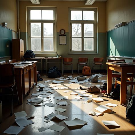 Free Abandoned Classroom Chaos Image Classroom Abandoned Papers