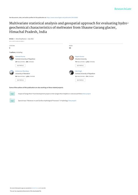 Pdf Multivariate Statistical Analysis And Geospatial Approach For Evaluating Hydro Geochemical