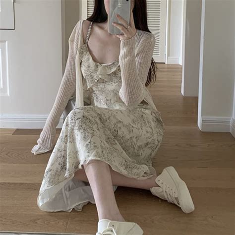 포스티 코디세트플라워 쉬폰 뷔스티에 롱원피스여름 시스루 가디건 세트 2k109190e