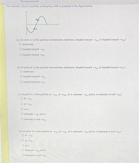 [solved] the velocity t of a particle undergoing shm is