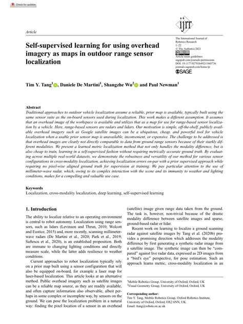 PDF Self Supervised Learning For Using Overhead Imagery As Maps In Outdoor Range Sensor