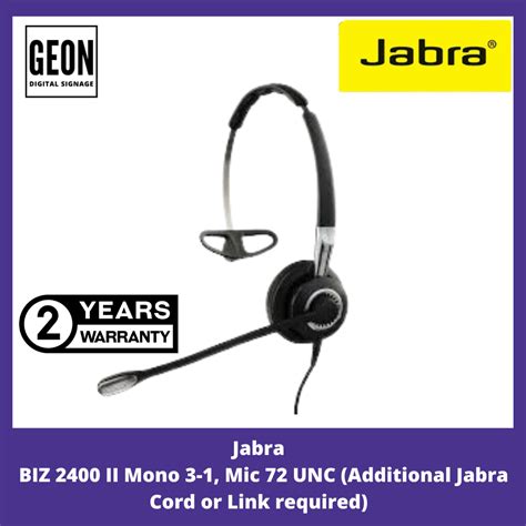 Jabra BIZ II Mono Mic UNC Additional Jabra Cord Or Link Required Geon Asia