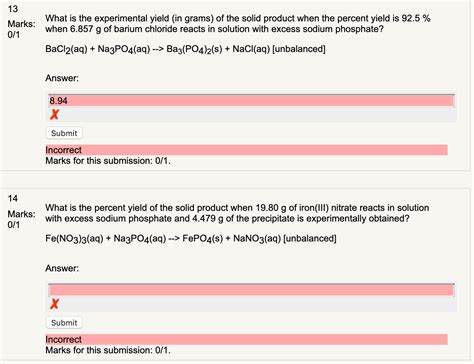 Solved 13 Marks 0 1 What Is The Experimental Yield In
