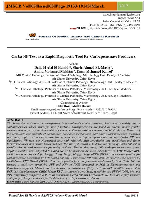 Pdf Carba Np Test As A Rapid Diagnostic Tool For Carbapenemase Producers