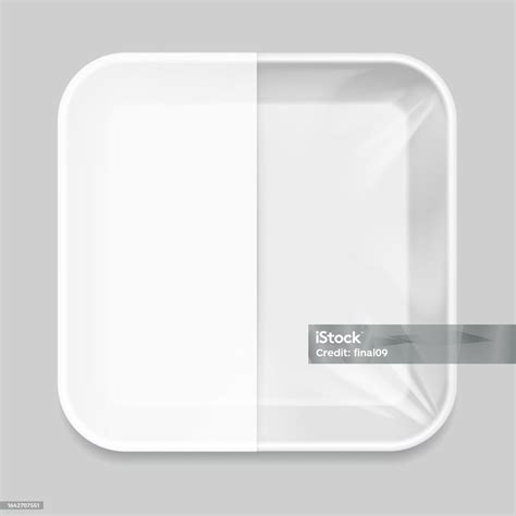 흰색 사각형 스티로폼 식품 트레이 팩 모의를 위한 템플릿 3차원 형태에 대한 스톡 벡터 아트 및 기타 이미지 3차원 형태 고기 공란 Istock