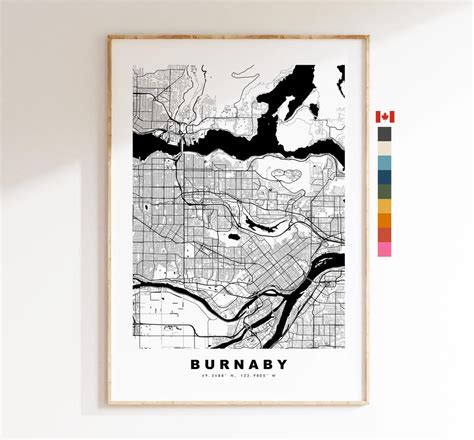 Burnaby Map Print City Map Poster Map Art Map Wall Art Canada City Maps Burnaby Print