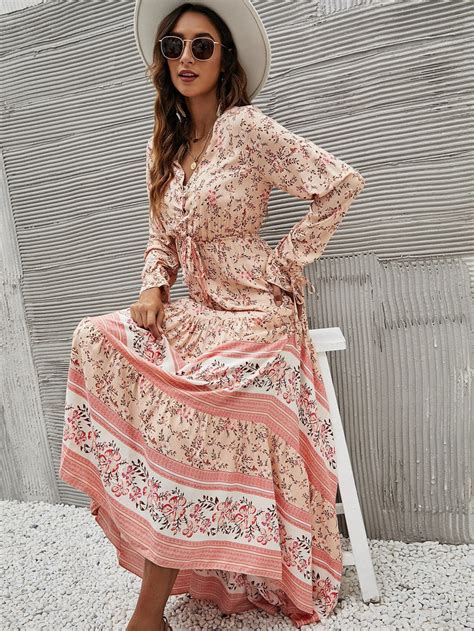 Lace Up Ruffle Long Sleeve Dress I Love That Boho Love That Boho