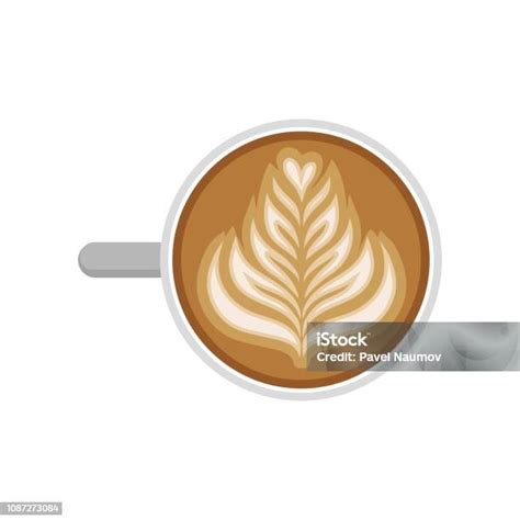 로제타 라 떼 아트 평면도와 카푸치노 한잔 뜨거운 아침 음료입니다 맛 있는 아로마 에스프레소입니다 평면 벡터 디자인 라떼에 대한 스톡 벡터 아트 및 기타 이미지 Istock