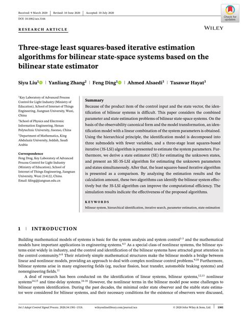 Pdf Three‐stage Least Squares‐based Iterative Estimation Algorithms