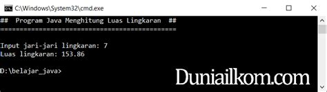 Latihan Kode Program Java Menghitung Luas Lingkaran