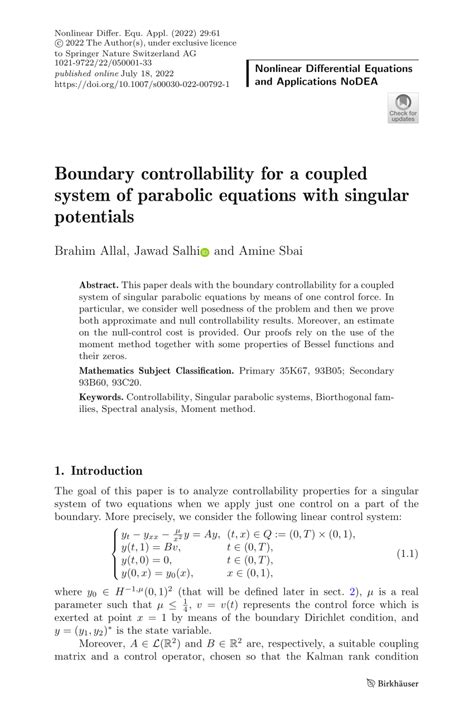 Pdf Boundary Controllability For A Coupled System Of Parabolic