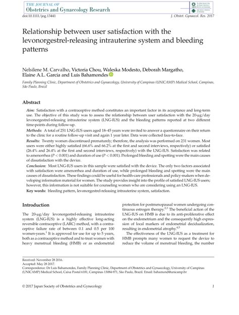 Pdf Relationship Between User Satisfaction With The Levonorgestrel Releasing Intrauterine