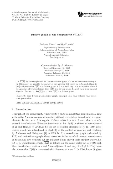 Pdf Divisor Graph Of The Complement Of Γ R