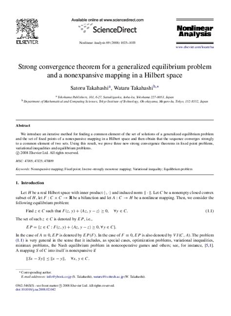 Pdf Strong Convergence Theorem For A Generalized Equilibrium Problem