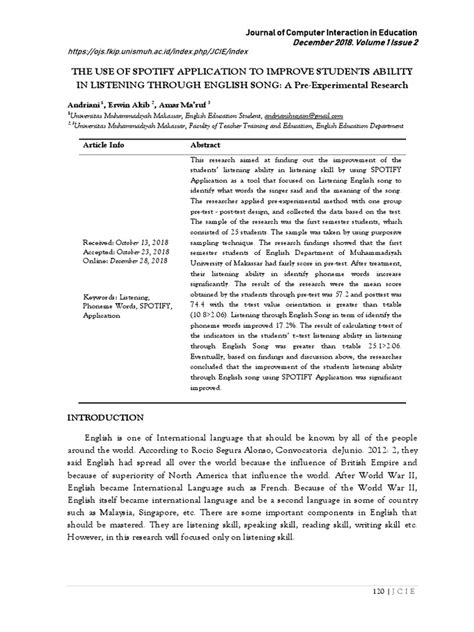 The Use Of Spotify Application To Improve Students Ability In Listening