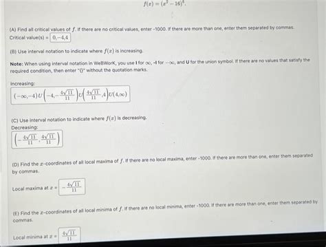 Solved A Find All Critical Values Of F If There Are No Chegg