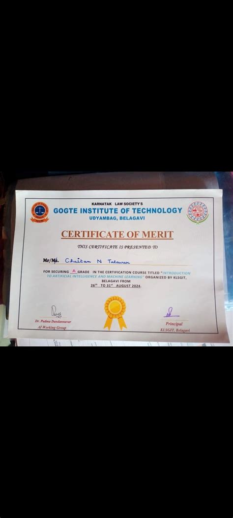 certificate of merit chaitan talawar