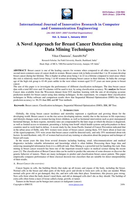 Pdf A Novel Approach For Breast Cancer Detection Using Data Mining Techniques