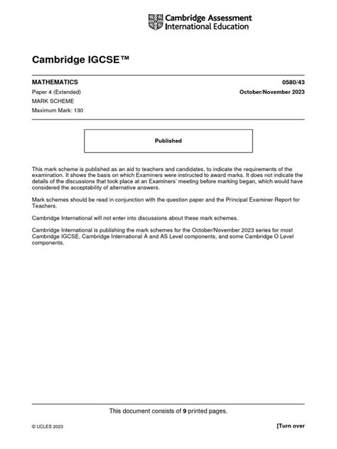 Cambridge Igcse ™ Mathematics 0580 43 Pdf Decimal Question