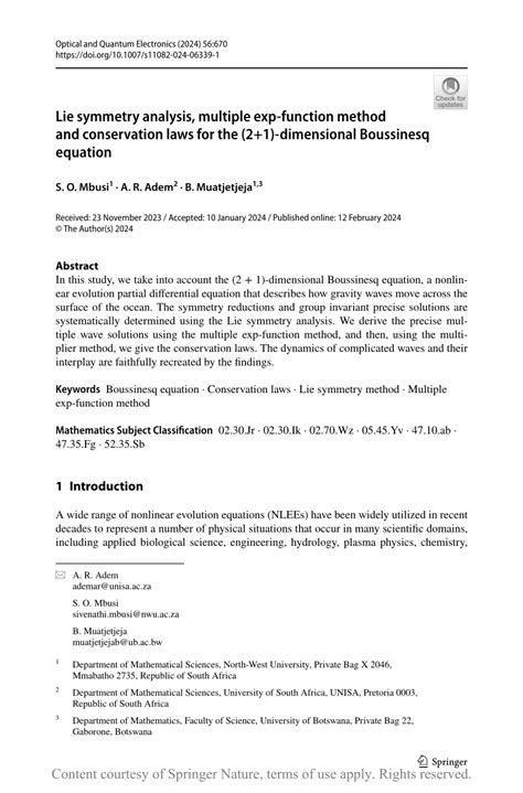 Pdf Lie Symmetry Analysis Multiple Exp Function Method And