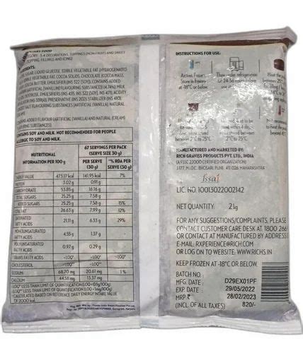 Square Richs Readymade Truffle Ganache 2kg Packaging Type Pouch At