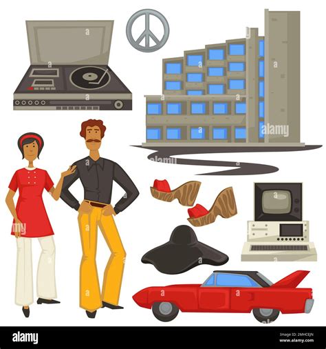 S Fashion And Architecture Hippie Style And Epoch Symbols Man And Woman Stock Vector Image