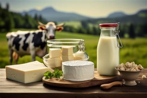 Premium Photo Milk Products Displayed On A Green Meadow Background