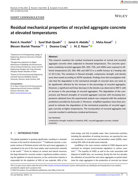 PDF Residual Mechanical Properties Of Recycled Aggregate Concrete At Elevated Temperatures