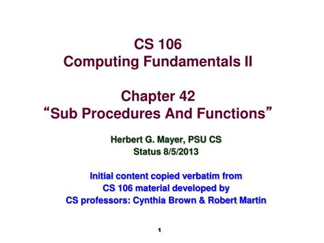 Ppt Cs 106 Computing Fundamentals Ii Chapter 42 â€œ Sub Procedures And Functions â€ Powerpoint