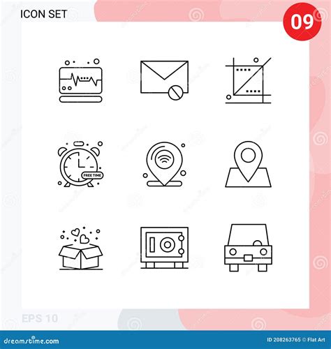 Pictogram Set Of 9 Simple Outlines Of Location Hobby Crop Hobbies Tools Stock Vector