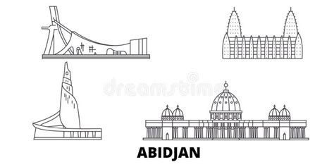 Cote Divoire, Abidjan Line Travel Skyline Set. Cote Divoire, Abidjan Outline City Vector ...