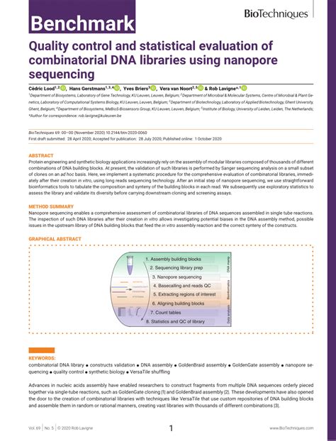 Pdf Quality Control And Statistical Evaluation Of Combinatorial Dna