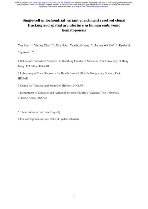 Pdf Single Cell Mitochondrial Variant Enrichment Resolved Clonal Tracking And Spatial