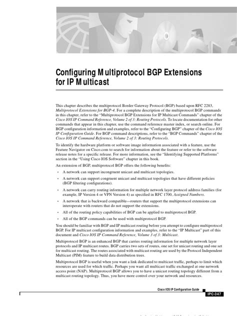 Configuring Multiprotocol Bgp Extensions For Ip Multicast Cisco Ios Ip