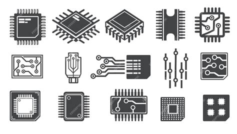 Premium Vector Cpu Chips Cartoon Icons Micro Processor Electronic Microchip Logo Cpu Gpu