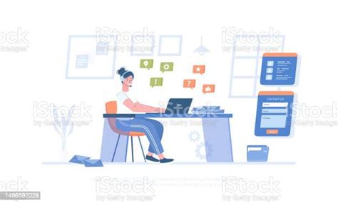 고객 서비스 문제 해결 고객 지원 고객 통화에 대한 교환원 응답 배너 웹사이트 디자인 랜딩 페이지를 위한 만화 현대 플랫 벡터 일러스트레이션 Brand Name Online