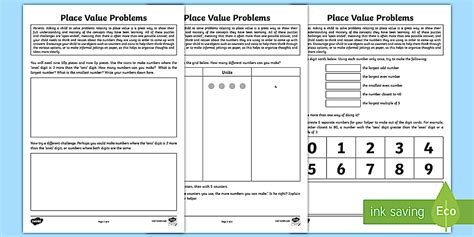 Year 2 Place Value Problem Solving Homework Worksheet Worksheet