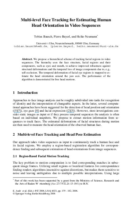 Pdf Multi Level Face Tracking For Estimating Human Head Orientation