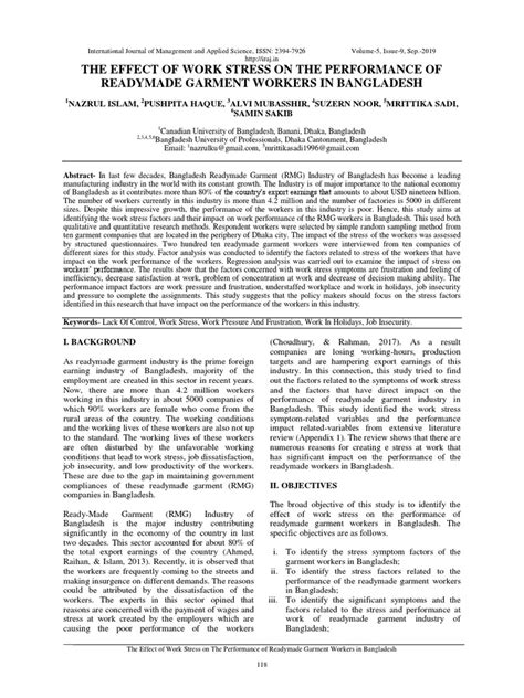 the effect of work stress on the performance of readymade garment