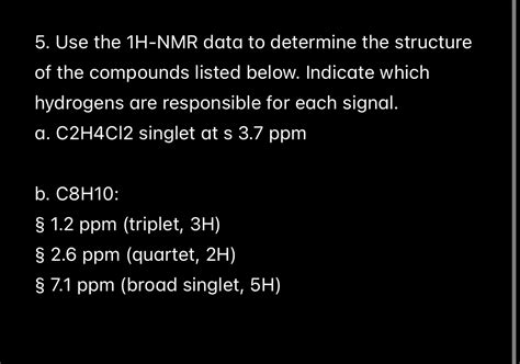 Solved Use The 1h Nmr Data To Determine The Structure Of The