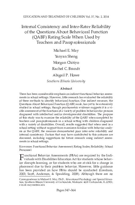 pdf internal consistency and inter rater reliability of the questions