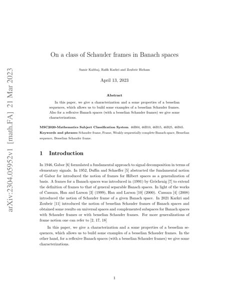 Pdf On A Class Of Schauder Frames In Banach Spaces