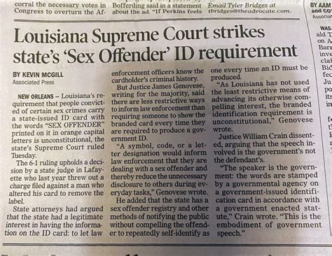 Louisiana Supreme Court Strikes State S Sex Offender Id Requirement