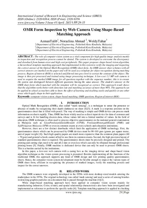 pdf omr form inspection by web camera using shape based matching approach