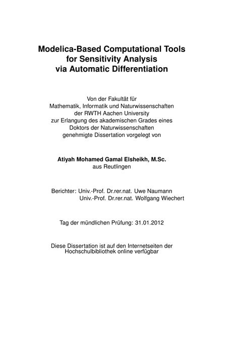 Pdf Dissertation Modelica Based Computational Tools For Sensitivity